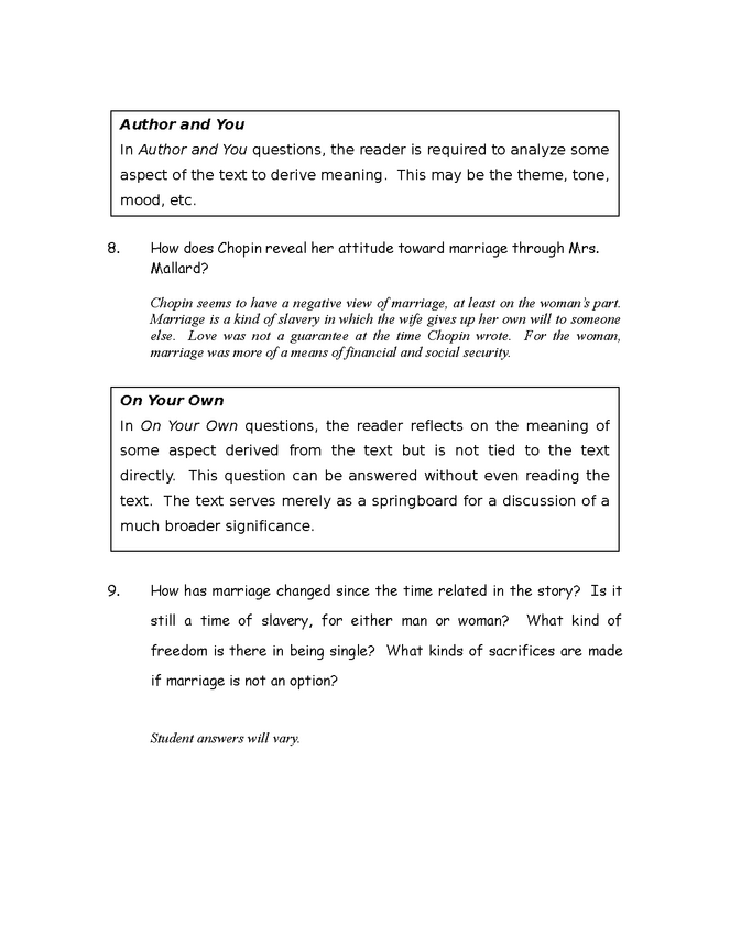 QAR Questions For Chopin s The Story Of An Hour ENotes QAR Questions For Chopin s The Story Of An Hour ENotes