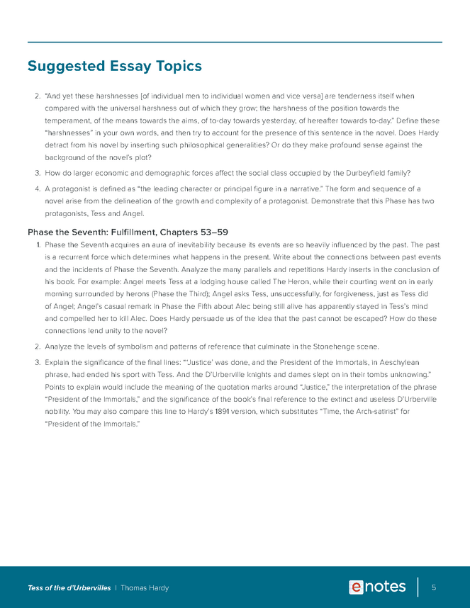 Tess of the d'Urbervilles Essay Topics and Outlines - eNotes.com