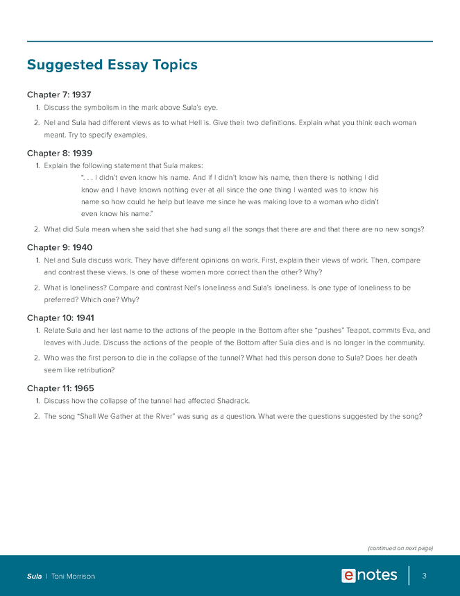 Sula Essay Topics and Outlines - eNotes.com