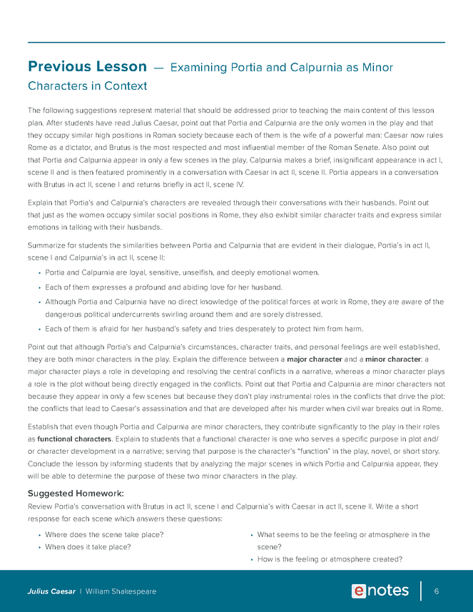 Julius Caesar Character Analysis Lesson Plan - Our... - Language Arts ...