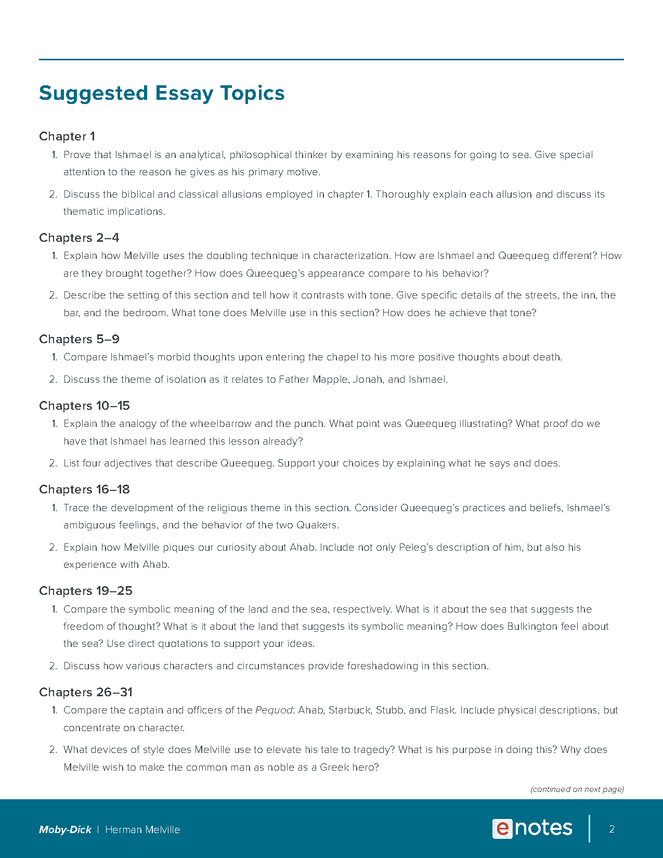 Moby-Dick Essay Topics and Outlines - eNotes.com