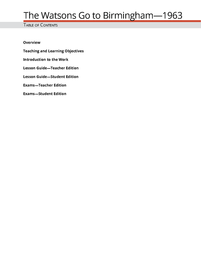 The Watsons Go to Birmingham--1963 eNotes Lesson Plan - eNotes.com