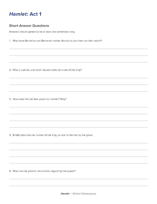 Hamlet Reading Comprehension Quiz - eNotes.com