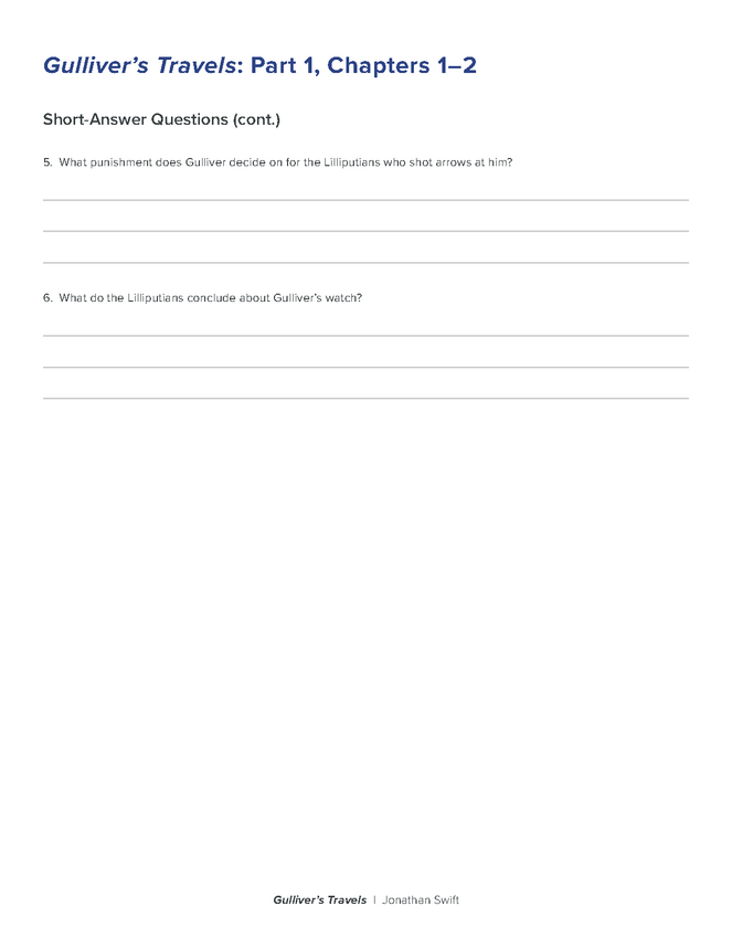 Gulliver's Travels Reading Comprehension Quiz - eNotes.com