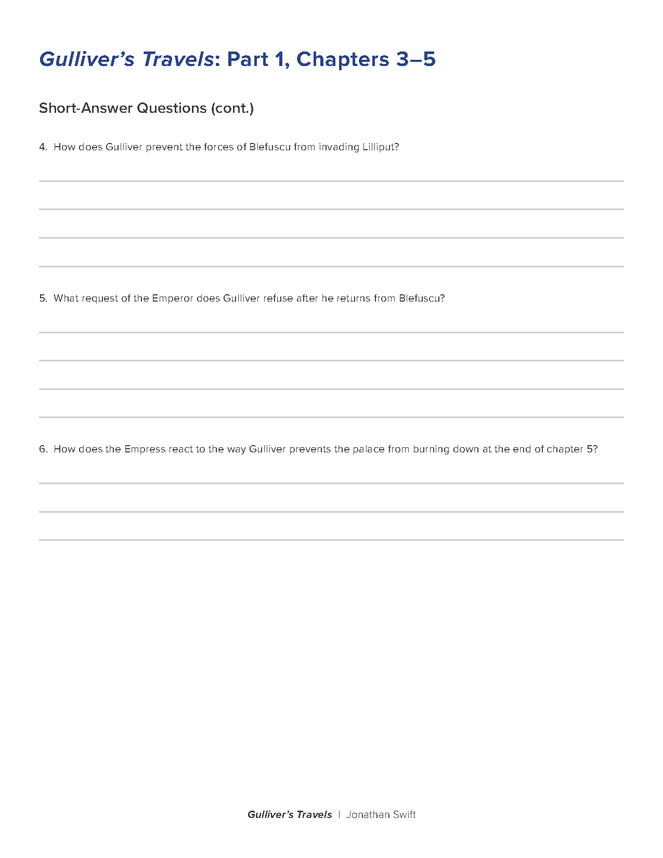 Gulliver's Travels Reading Comprehension Quiz - eNotes.com