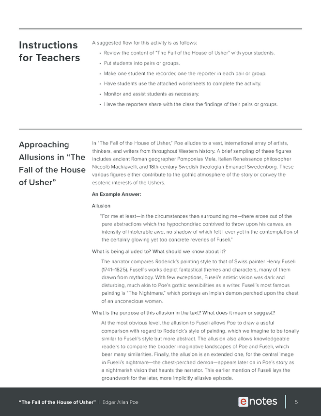 The Fall of the House of Usher Allusion Activity - eNotes.com