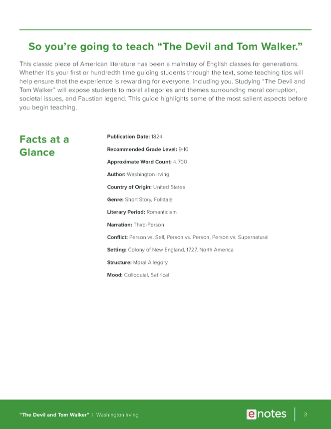 The Devil and Tom Walker eNotes Teaching Guide - eNotes.com