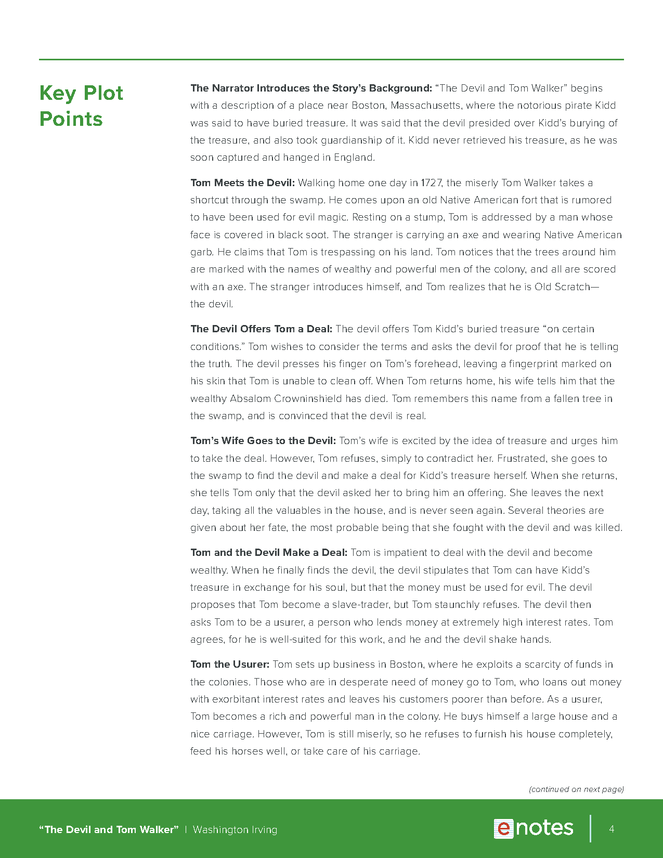 The Devil and Tom Walker eNotes Teaching Guide - eNotes.com