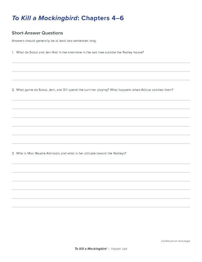 To Kill a Mockingbird Reading Comprehension Quiz - eNotes.com