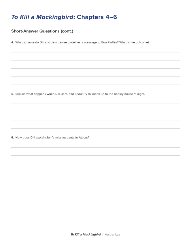 To Kill a Mockingbird Reading Comprehension Quiz - eNotes.com