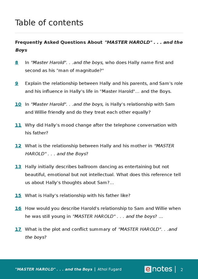 Popular Questions About "MASTER HAROLD" . . . and the Boys - eNotes.com