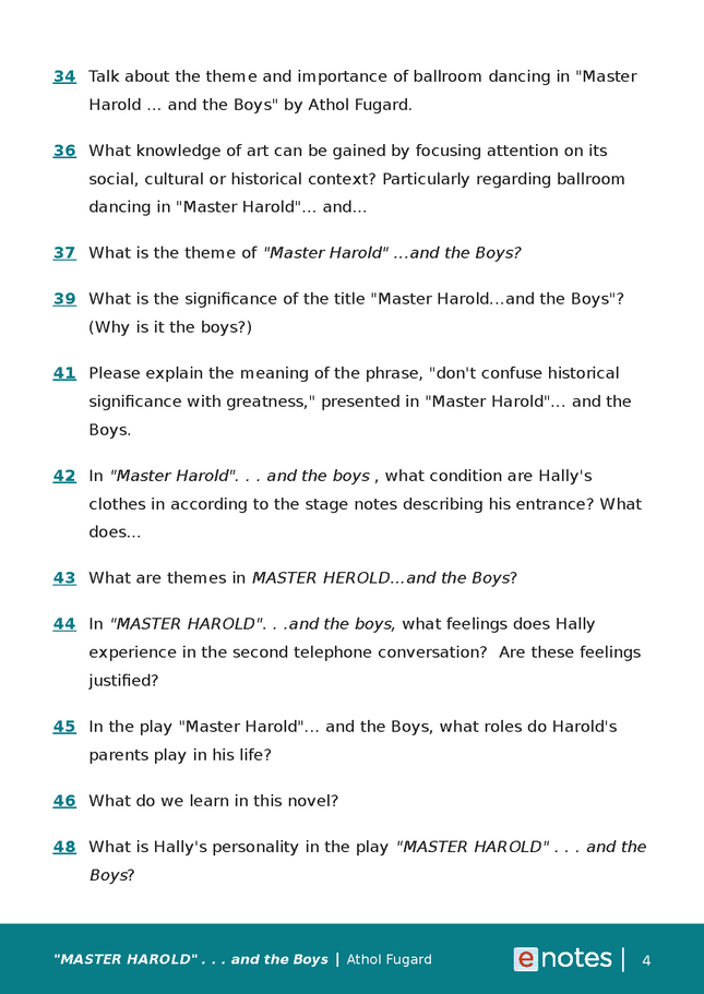 Popular Questions About "MASTER HAROLD" . . . and the Boys - eNotes.com