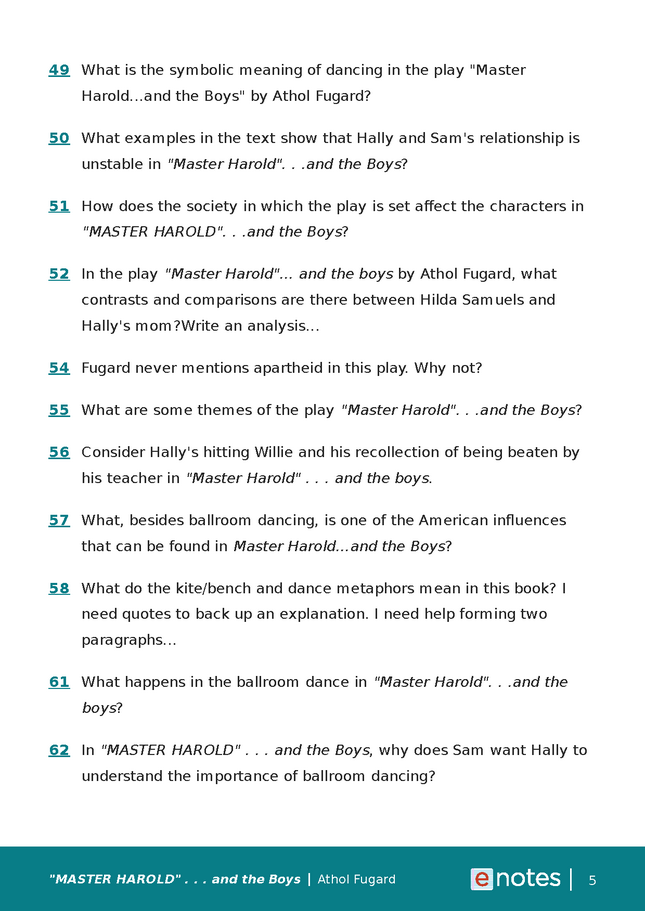 Popular Questions About "MASTER HAROLD" . . . and the Boys - eNotes.com