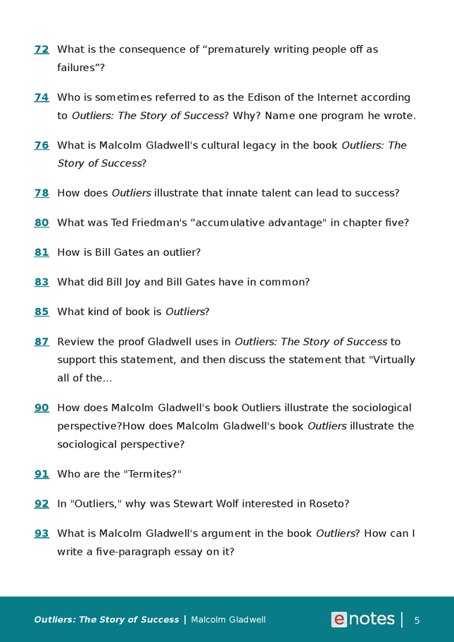 Popular Questions About Outliers: The Story of Success - eNotes.com