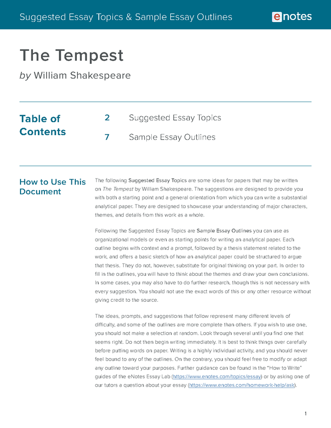 The Tempest Essay Topics and Outlines - eNotes.com