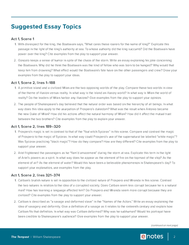 The Tempest Essay Topics and Outlines - eNotes.com