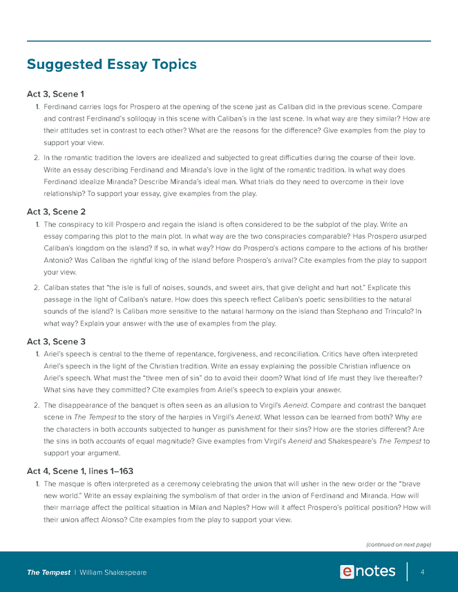 The Tempest Essay Topics and Outlines - eNotes.com