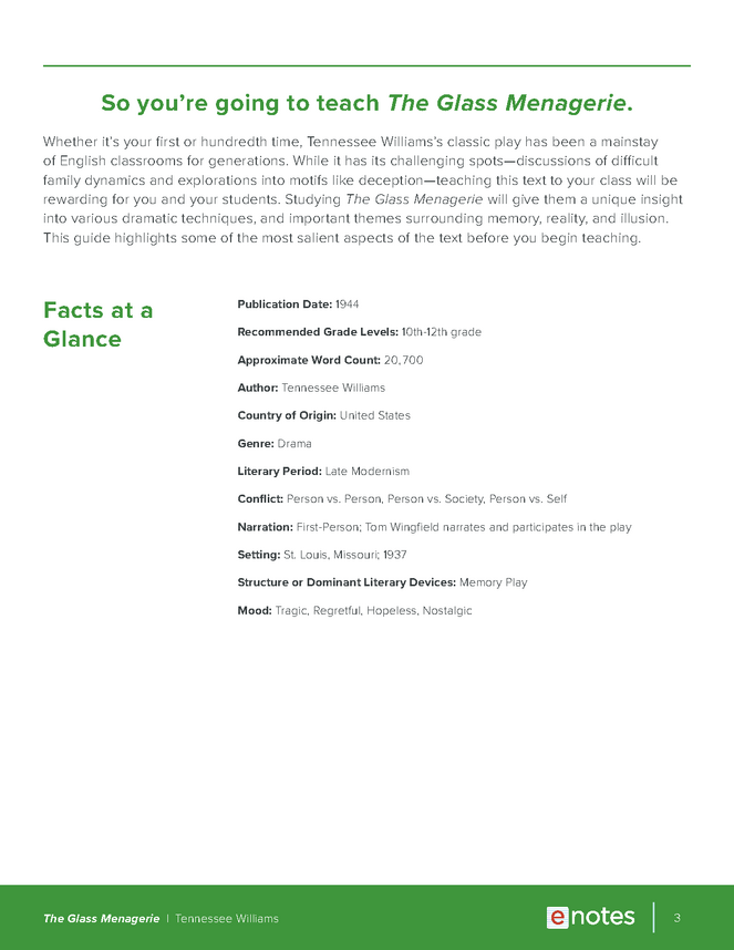 The Glass Menagerie eNotes Teaching Guide - eNotes.com