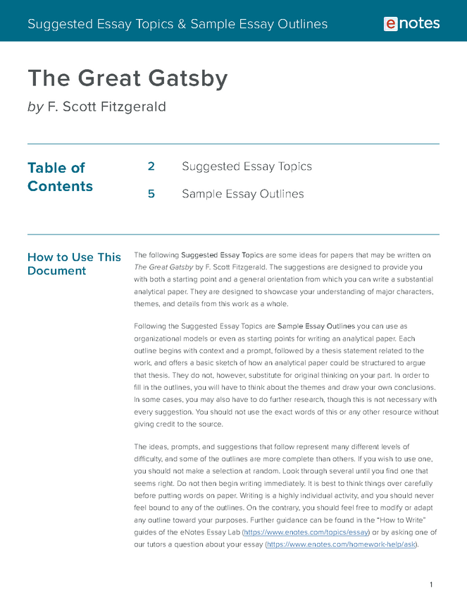 The Great Gatsby Essay Topics and Outlines - eNotes.com