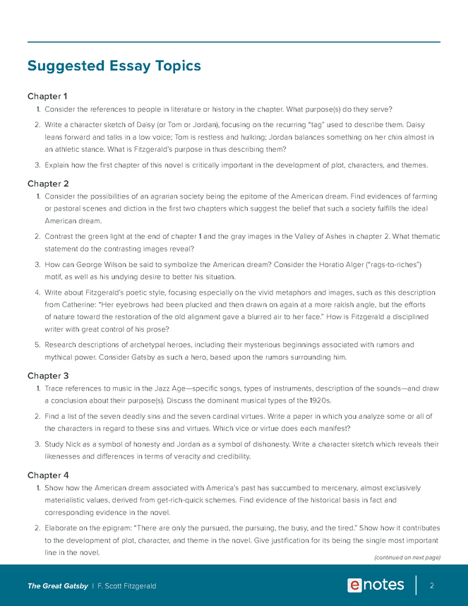 The Great Gatsby Essay Topics and Outlines - eNotes.com