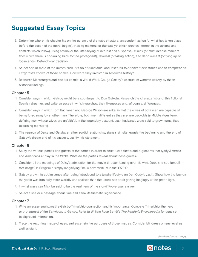 The Great Gatsby Essay Topics and Outlines - eNotes.com
