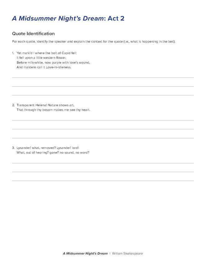 A Midsummer Night's Dream Reading Comprehension Quiz - eNotes.com