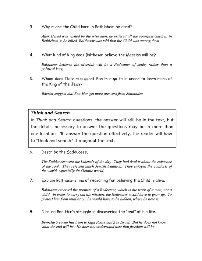 QAR Questions for Lew Wallace's "Ben-Hur" Book Fourth Chapters 14-17 ...