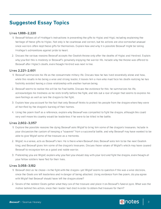 Beowulf Essay Topics and Outlines - eNotes.com
