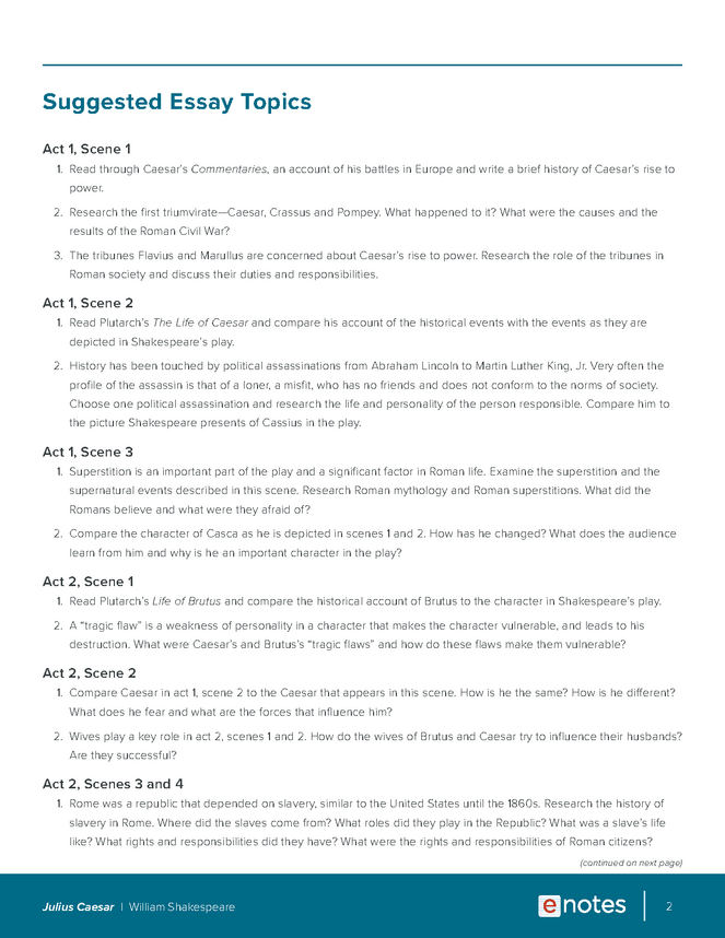 Julius Caesar Essay Topics and Outlines - eNotes.com