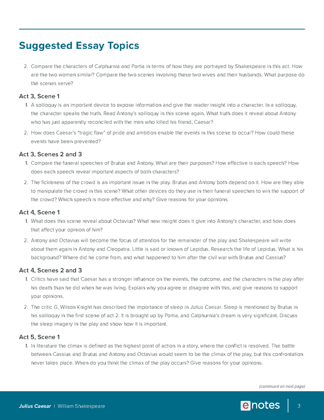 Julius Caesar Essay Topics and Outlines - eNotes.com