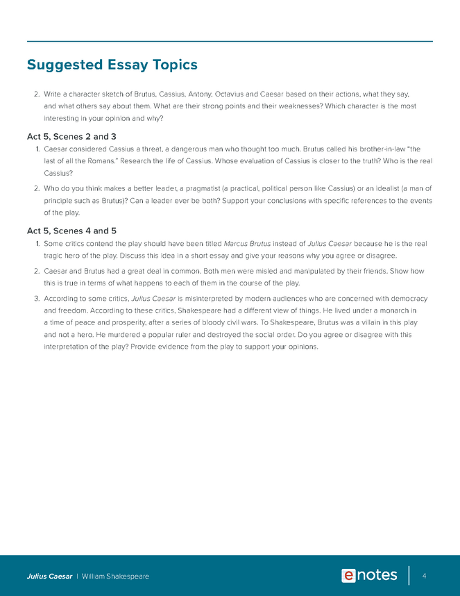 Julius Caesar Essay Topics and Outlines - eNotes.com