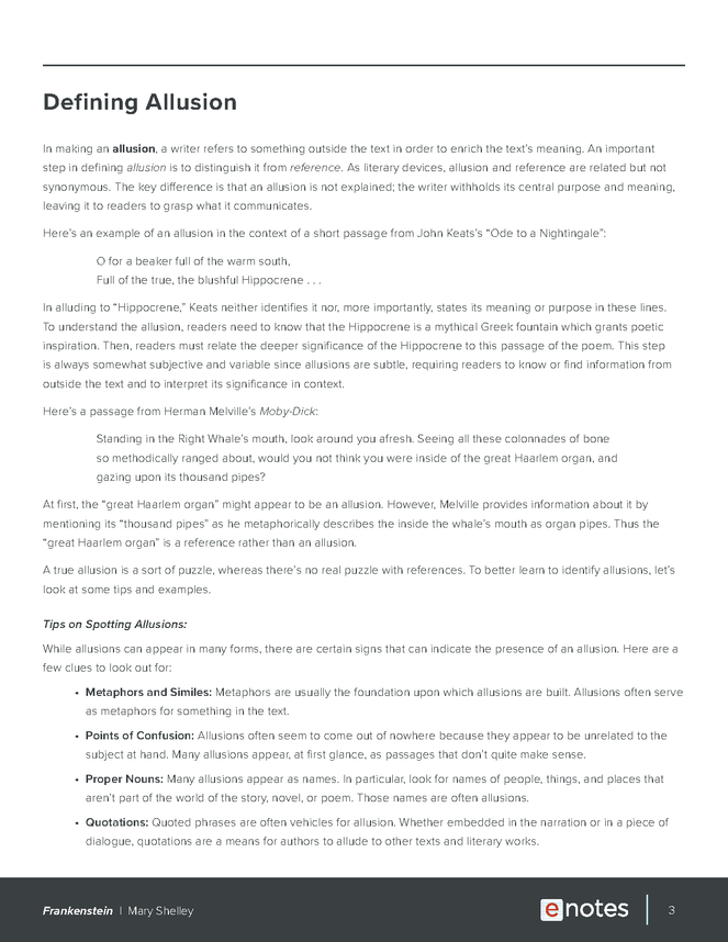 Frankenstein Allusion Activity - eNotes.com