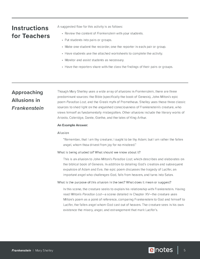 Frankenstein Allusion Activity - eNotes.com