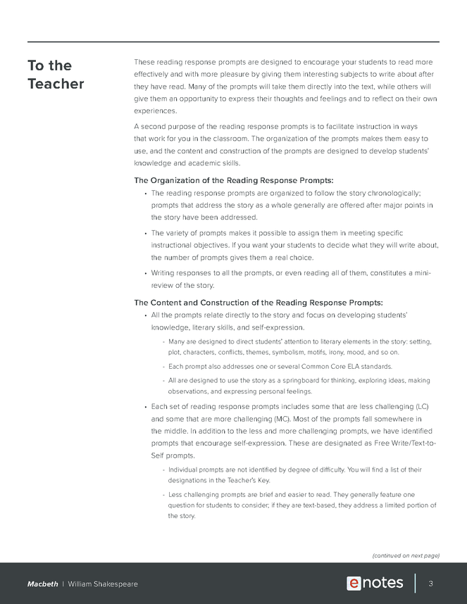 Macbeth eNotes Reading Response Prompts - eNotes.com