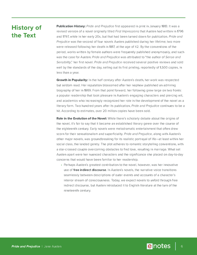 Pride and Prejudice eNotes Teaching Guide - eNotes.com