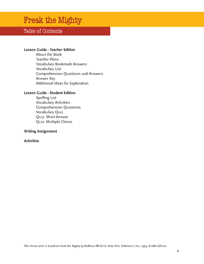 Freak The Mighty Enotes Lesson Plan