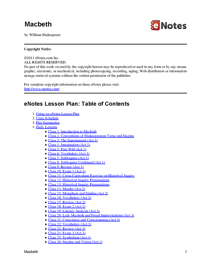 Macbeth eNotes Curriculum Plan - eNotes.com