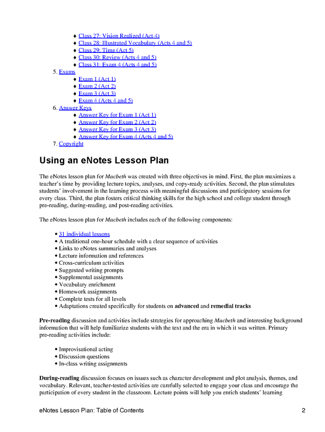 Macbeth Enotes Curriculum Plan Enotes