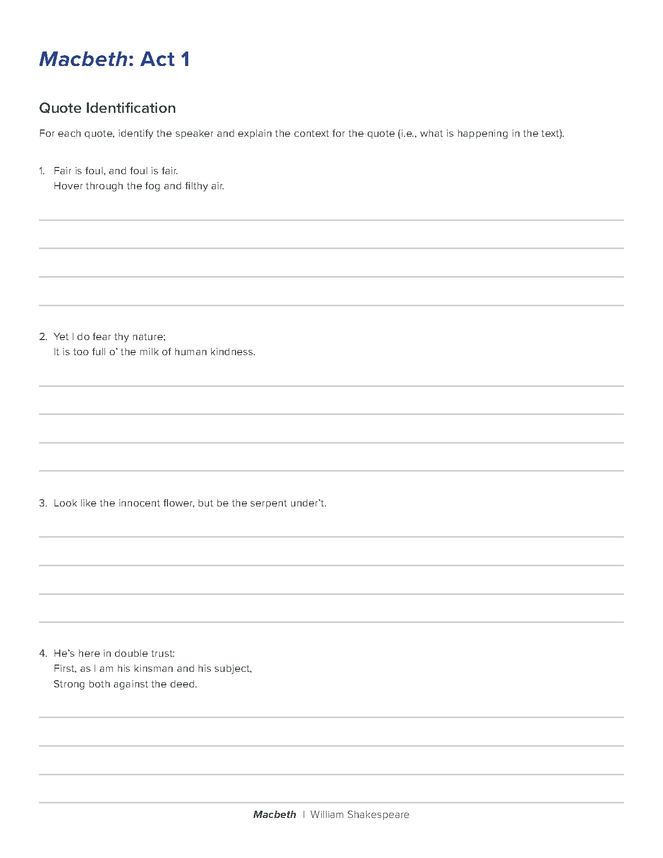 Macbeth Reading Comprehension Quiz - eNotes.com