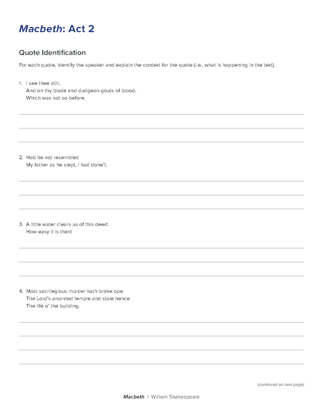 Macbeth Reading Comprehension Quiz - eNotes.com