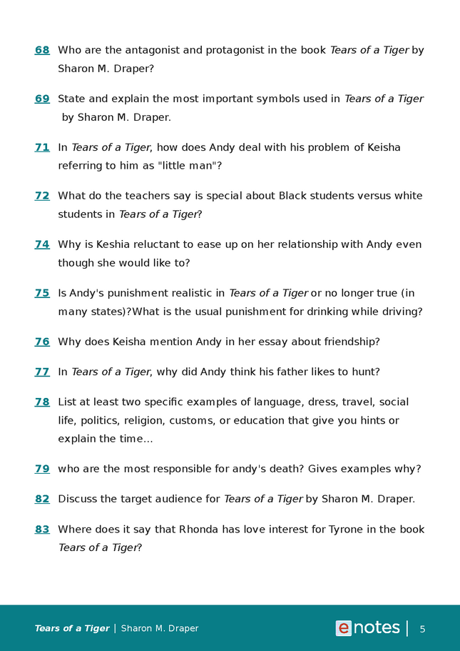 Popular Questions About Tears of a Tiger - eNotes.com