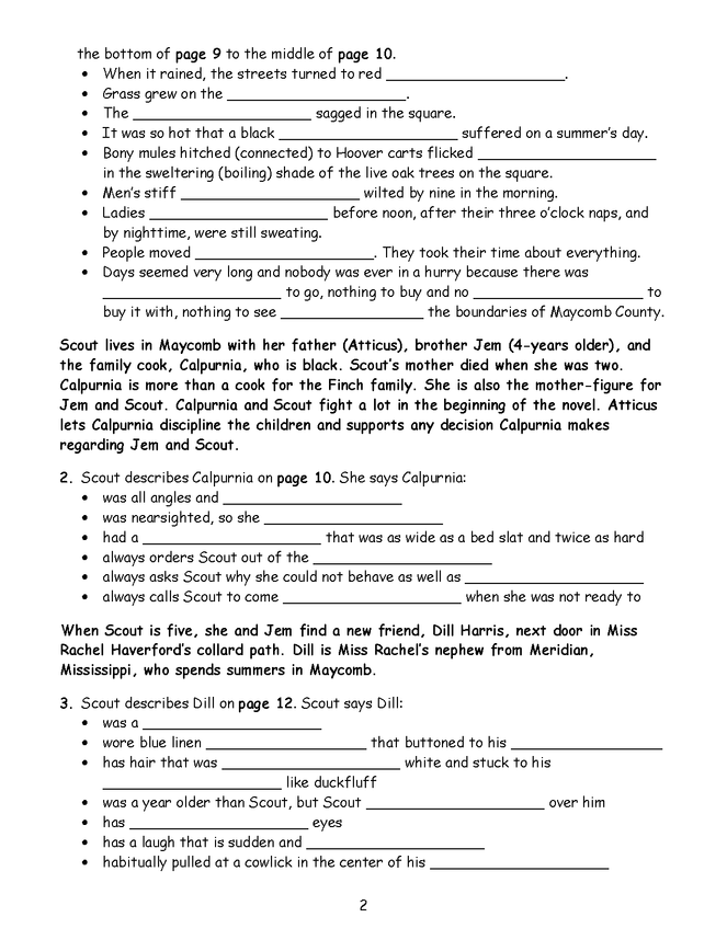 To Kill a Mockingbird Chapter 1 Reading Guide - eNotes.com