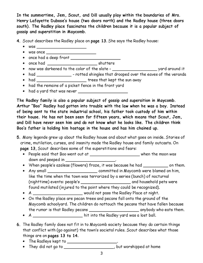 To Kill a Mockingbird Chapter 1 Reading Guide - eNotes.com