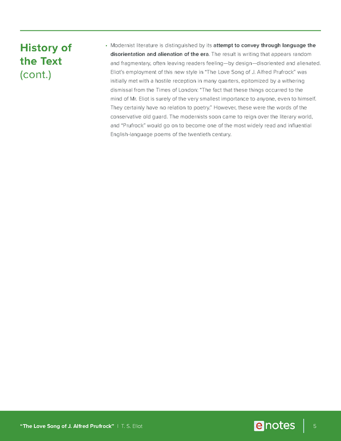 The Love Song of J. Alfred Prufrock eNotes Teaching Guide - eNotes.com