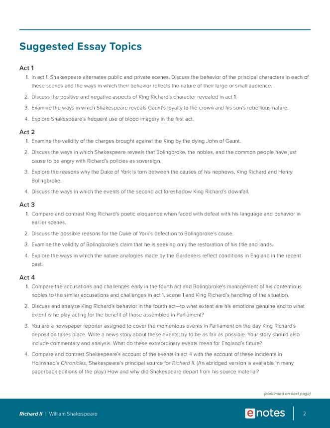 Richard II Essay Topics and Outlines - eNotes.com
