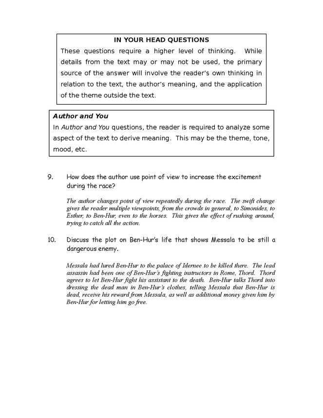 QAR Questions for Lew Wallace's "Ben-Hur" Book Fifth Chapters 13-16 ...