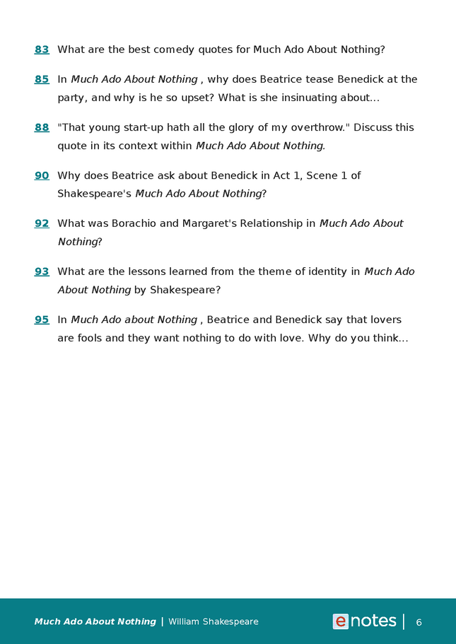 Popular Questions About Much Ado About Nothing - eNotes.com