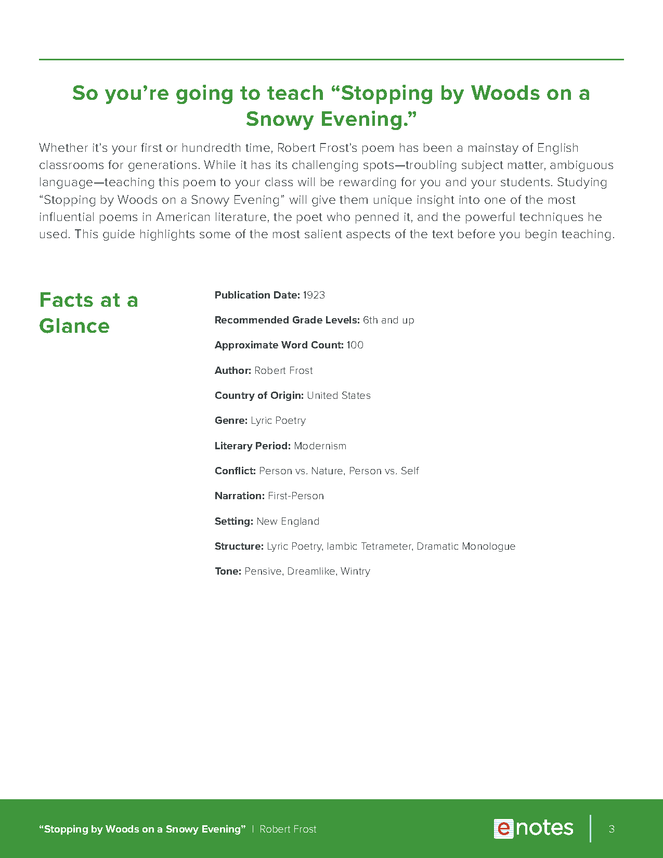 Stopping by Woods on a Snowy Evening eNotes Teaching Guide - eNotes.com