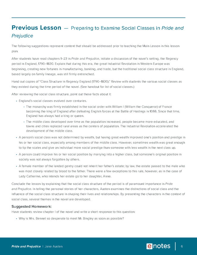 Pride and Prejudice Themes Lesson Plan - Our eNotes... - Language Arts ... Pride and Prejudice Themes Lesson Plan - Our eNotes... - Language Arts ...