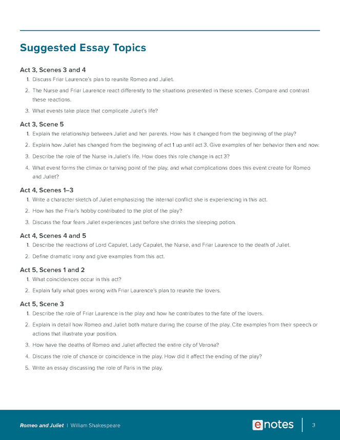 Romeo and Juliet Essay Topics and Outlines - eNotes.com